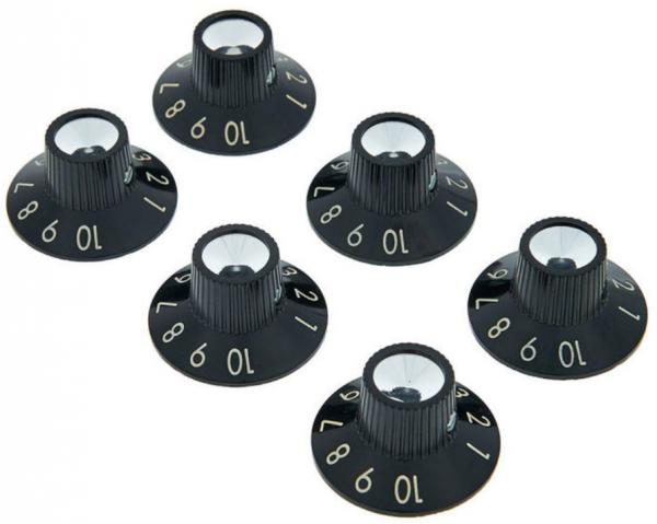 Fender Pure Vintage Black-Silver Skirted Amplifier Knobs 6-Pack Amp knob