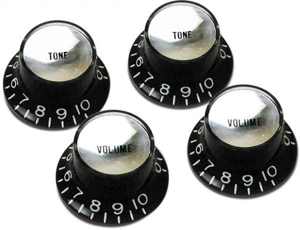 Gibson Top Hat Knobs With Inserts 4-Pack - Black w/ Silver Inserts Botones
