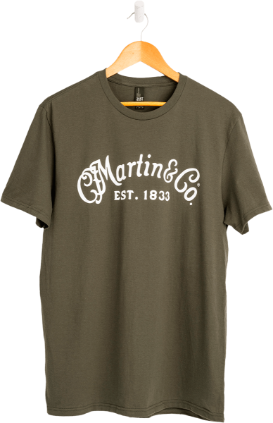 Martin Olive White Script Logo - M T-shirt